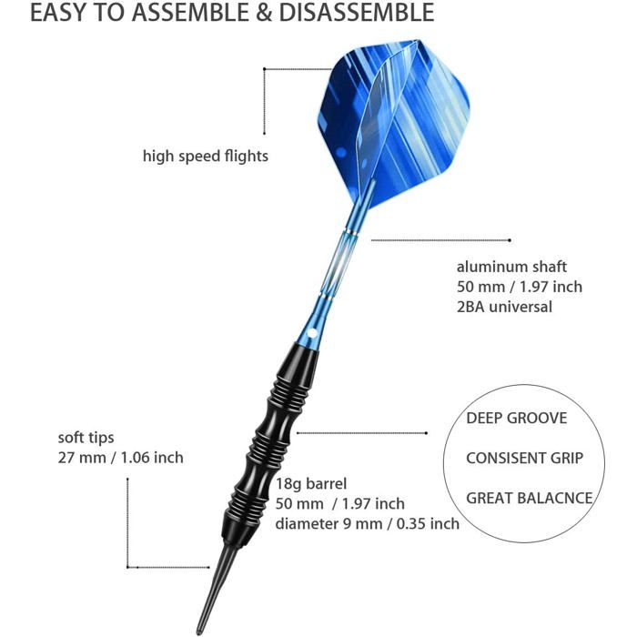 Flechette Pointe Plastique 20 grammes, 3 Fléchettes avec 6 Ailettes et ...