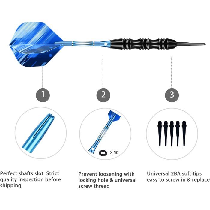Flechette Pointe Plastique 20 grammes, 3 Fléchettes avec 6 Ailettes et ...