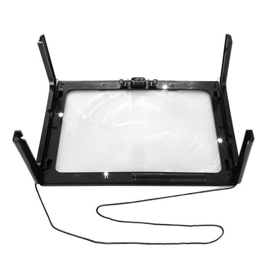 EBTOOLS Loupe de lecture Loupe pleine page A4 ultra-mince pliable avec loupe 3X 4 lumières LED ...