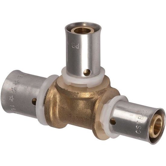 Raccord PER en T réduit à sertir - PB TUB - Ø 20 - 20 - 16 mm - laiton et PER - fixation à ...