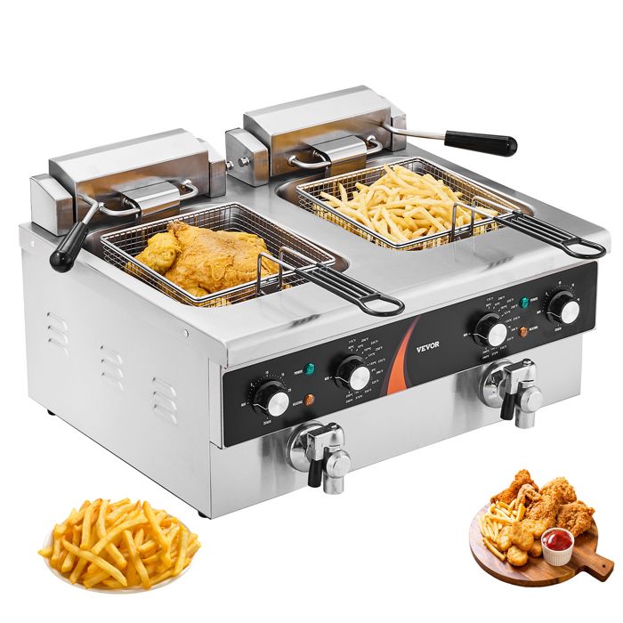 Friteuse Électrique Commerciale-VEVOR-3000 W-2 Cuves en Inox de 8,5 L ...