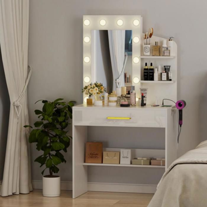 Coiffeuse blanche de luxe -XUANYU - Coiffeuse miroir et led - Bois ...