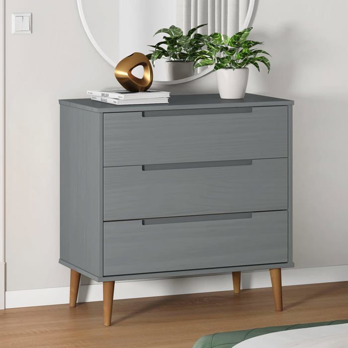 Commode en bois de pin - vidaXL - 80x40x80 cm - Gris - Bois de pin ...