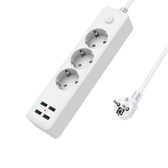 3AC 4USB Blanc---Multiprise ue 3AC 3000W avec rallonge de 2m, Ports USB ...