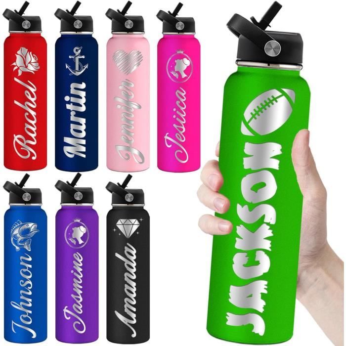 Bouteilles D'Eau Personnalisées Avec Paille Bouteille D'Eau Gravée Personnalisée De 24 Oz Pour L ...