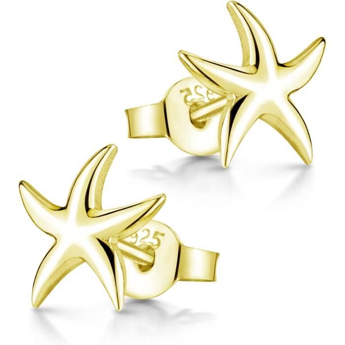 Boucles D'Oreilles En Forme D'Étoile De Mer En Argent 925 Rhodié Plaqué ...
