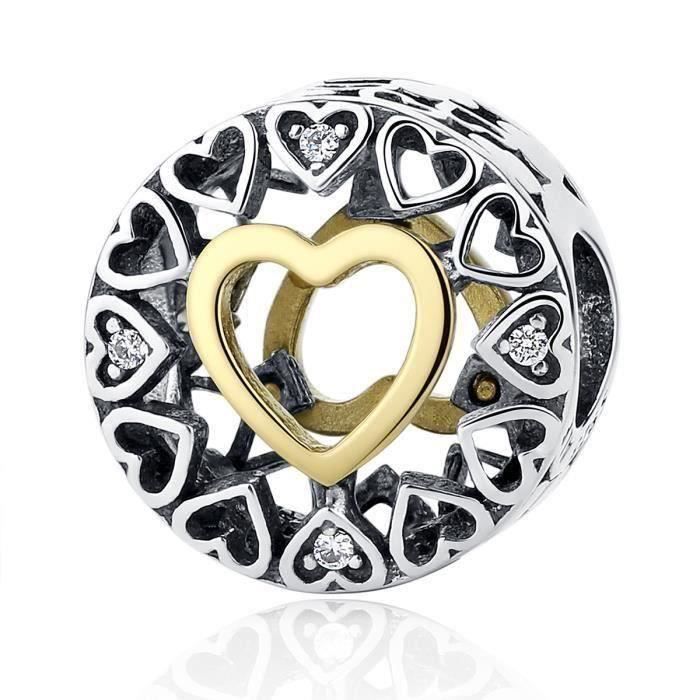 BO Charms Perles Argenté et Doré Coeur Argent 925 Amour Femme ...