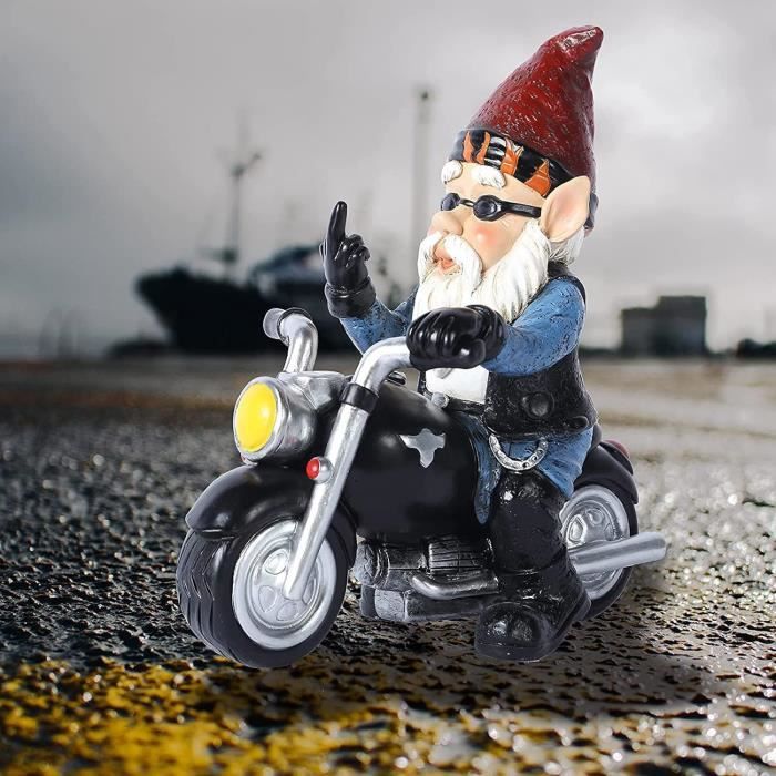Statuette de nain de jardin en forme de motard, équipement de moto ...