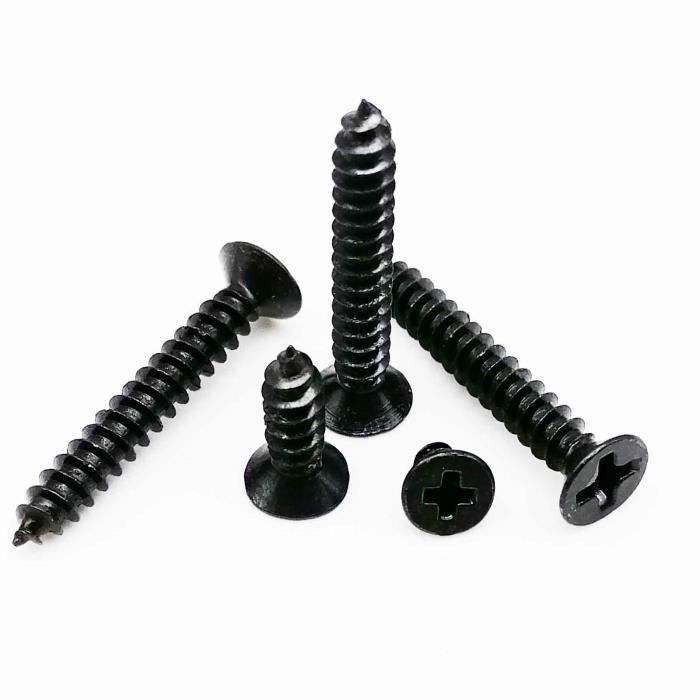 100pcs M2-6mm -Vis à bois autotaraudeuse en acier noir, 50-100X M1 M1.2 M1.4 M1.7 M2 M2.3 M2.6 ...