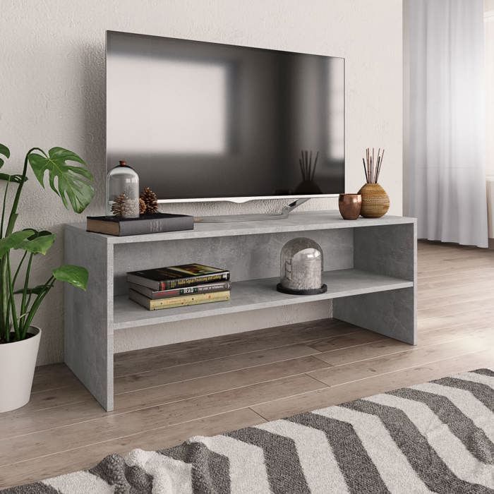 Meuble TV - Banc TV - Table TV - Gris béton - 100x40x40 cm - Bois d ...