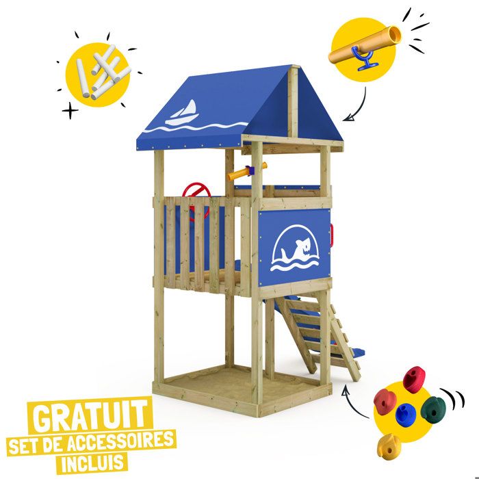 Aire de jeux WICKEY DinkyHouse – Toboggan vert pastel et bac à sable ...