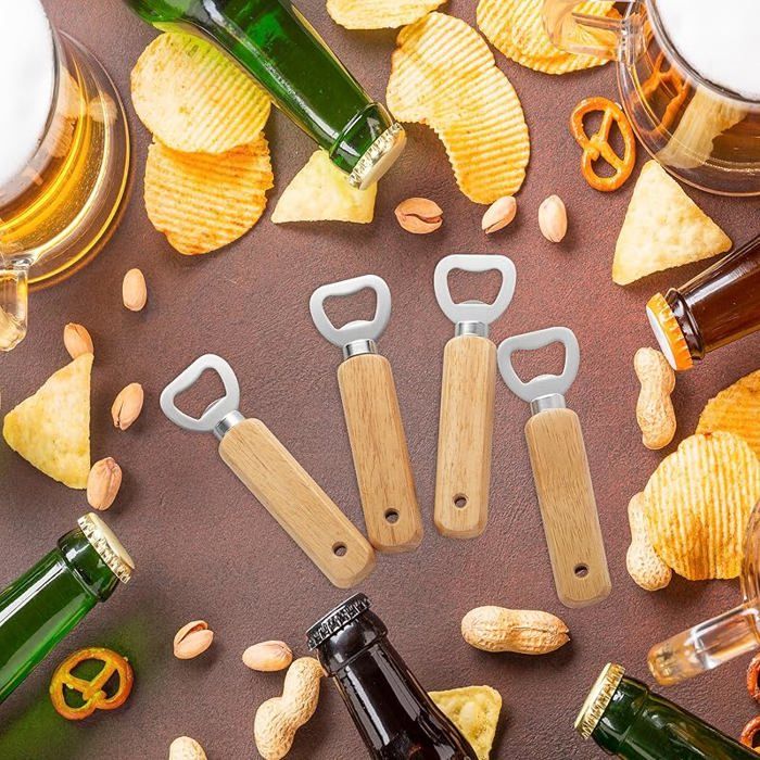 Ouvrebouteilles en Bois Gravable, 4 Ouvrebouteilles pour Bière à Main ...