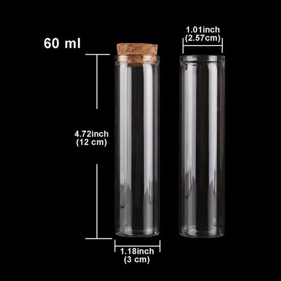 BOCAUX DE CONSERVATION,60ml(30x120mm)--Petit Tube à essai en verre avec bouchon en liège, 15ml ...