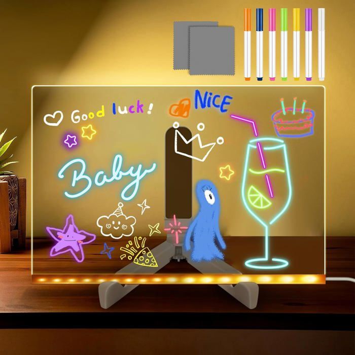 Set Créatif 2-en-1:Tableau à Écrire Lumineux (Messages/Dessin ...
