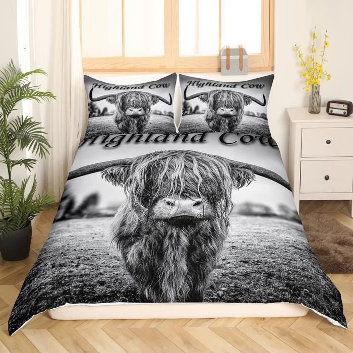 Ensemble De Literie 200X200 Western Cow Housse De Couette Highland Cow ...
