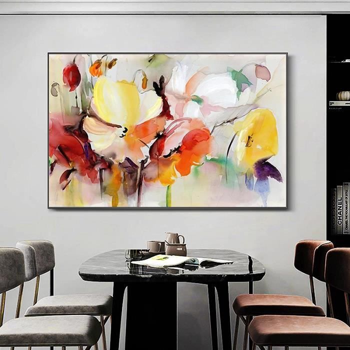 Art Mural Moderne Fleurs Photo Aquarelle Fleurs Peinture Impression sur ...