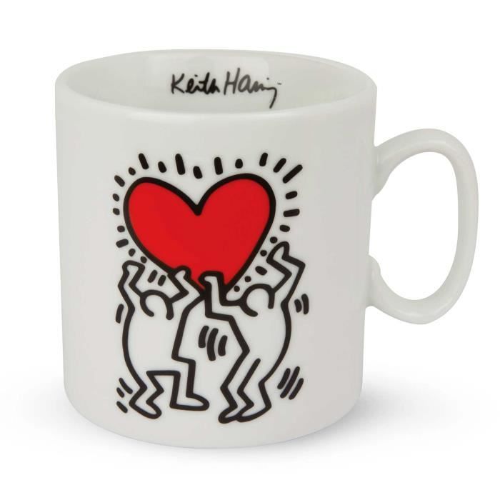 Mug porcelaine 'Keith Haring' rouge blanc (two dancers, coeur) - 9x8 cm ...