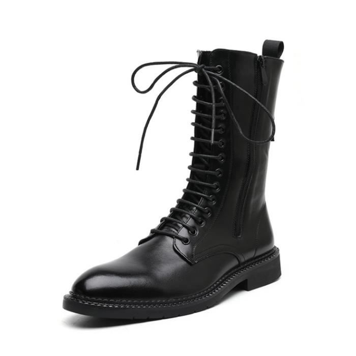 Botte Homme Lacet Cuir Combat Mode Militaire Noir - Cdiscount Chaussures