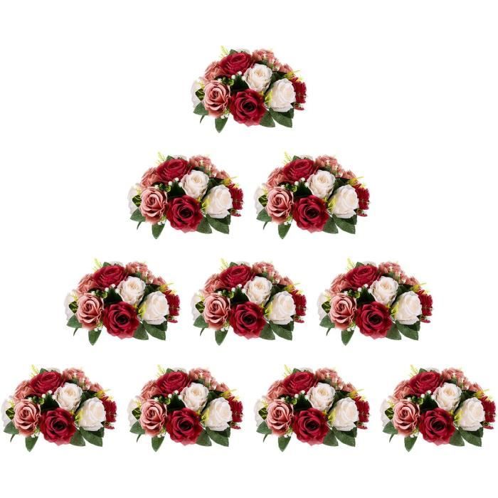 Fleur Mariage Artificielle Decoration Roses 10 Pièces Pourpre Rouge ...