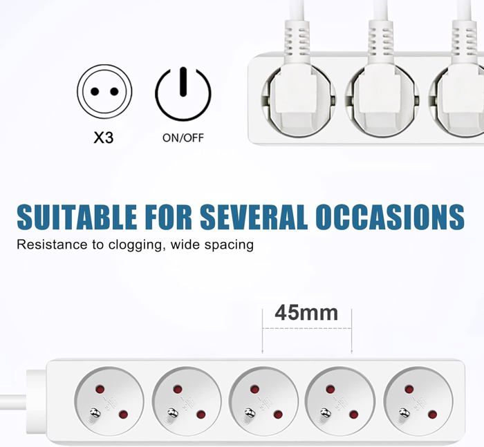 Multiprise, Bloc Multiprise 5 Prises 16A Blanc, Multiprise Electrique ...