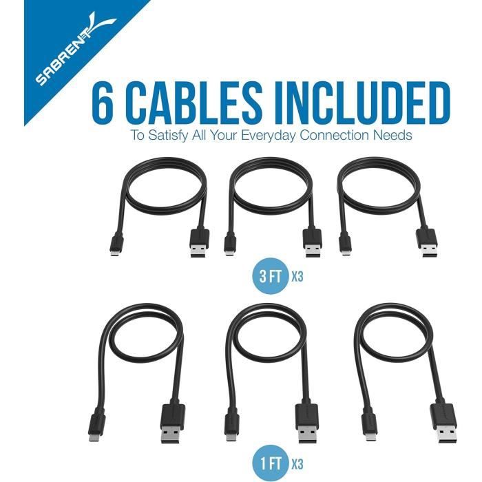 Câble Micro Usb, Charge Rapide, (3 X 30 Cm + 3 X 90 Cm) Câble De Charge ...