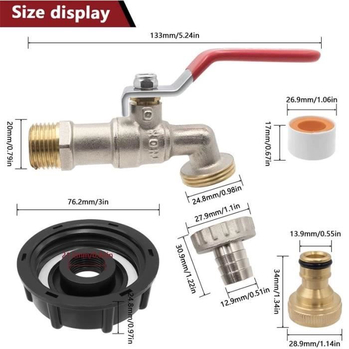 Adaptateur de réservoir - IBC - Laiton - 1/2 Pouce - Résistant aux intempéries - Bonne ...