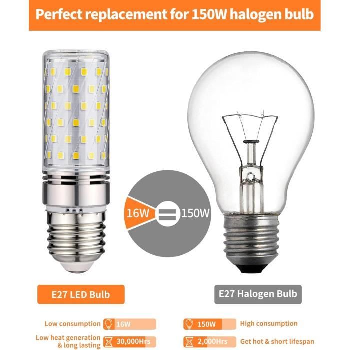 Ampoule Led E27 Blanc Froid 6000K 1600Lm, 16W Ampoules Led Intérieur E27 Équivalent 150W Lampe ...