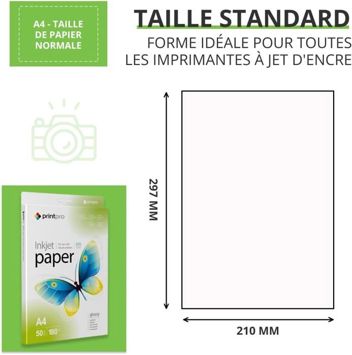 Papier Photo Printpro De 50 Feuilles A4 Haute Brillance 180 G/M² ...