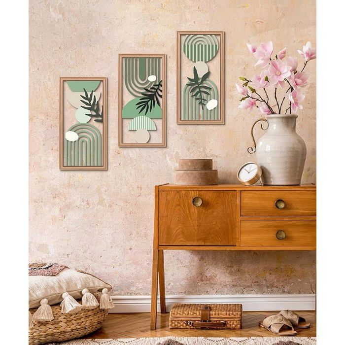 Lot de 3 Cadres muraux Affiches abstraites botanique Vert Sauge Style ...