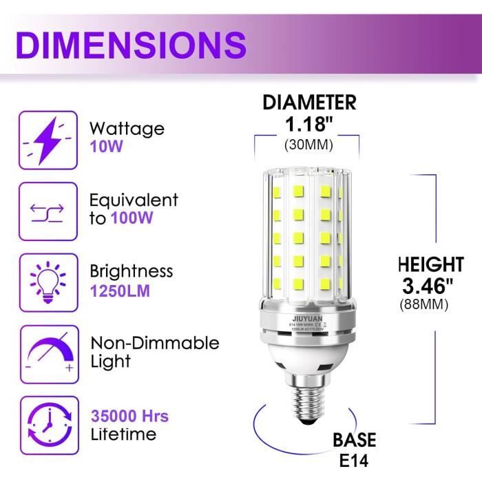 Ampoule Led E14, 10W (Équivalent Ampoules Halogène 100W), 1250Lm Ampoules Led A Vis Blanc Froid ...