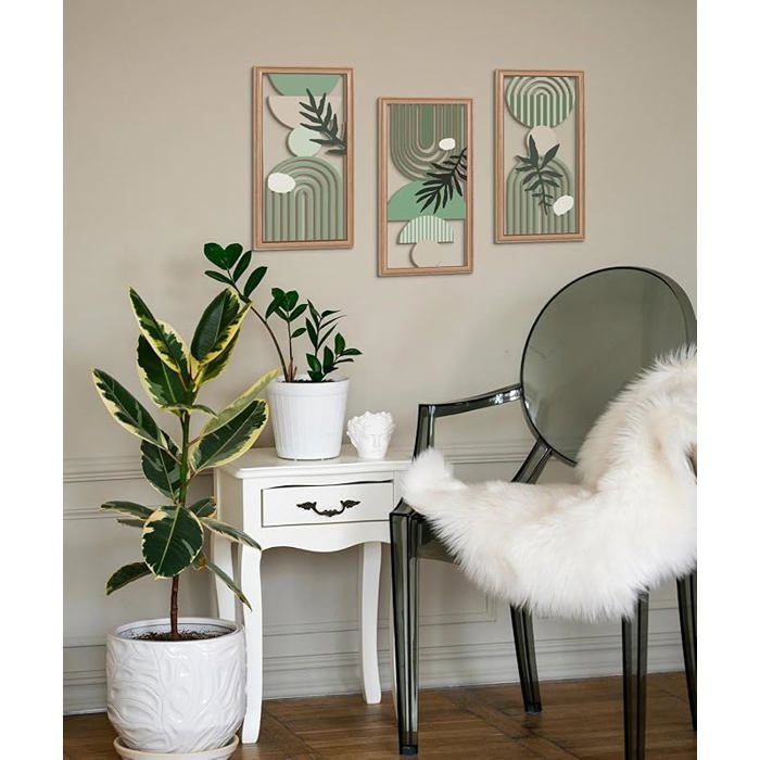 Lot de 3 Cadres muraux Affiches abstraites botanique Vert Sauge Style ...