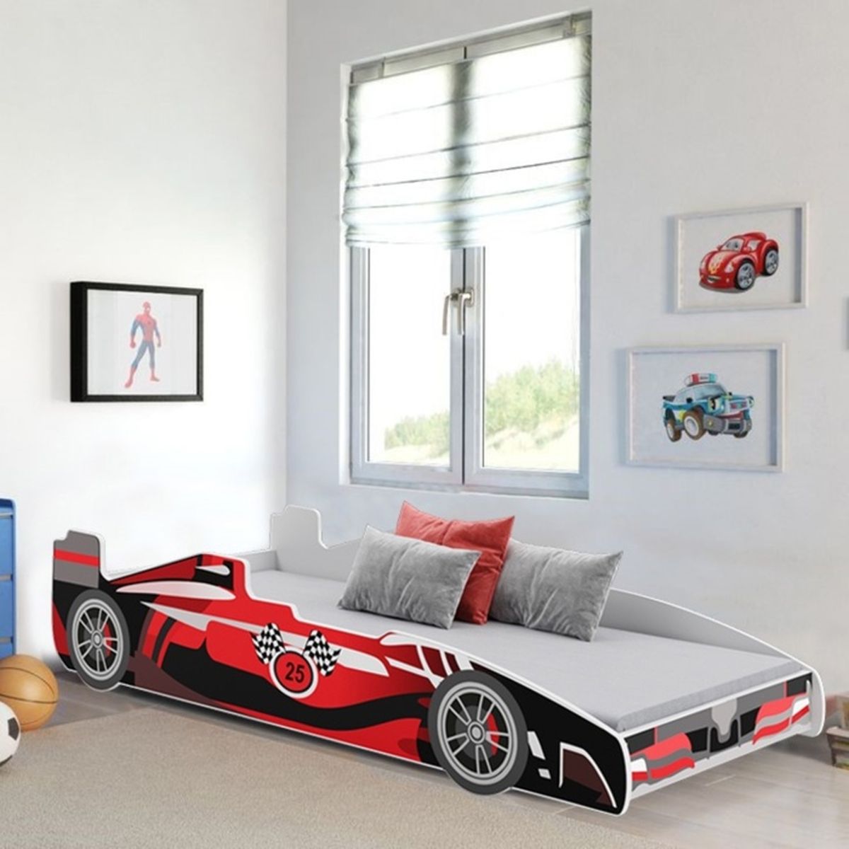 Lit enfant Voiture Formule 1 Rouge 160 x 80cm + sommier + matelas ...