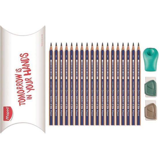 Lot De 18 Crayons Graphites Navy Bois + 2 Gommes Precision Wood + 1 ...