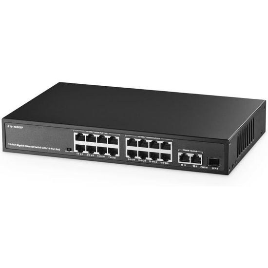 19 Port Gigabit Poe Switch, 16 Ports Poe+ 1000Mbps, 2 Gigabit Uplink, 1 ...