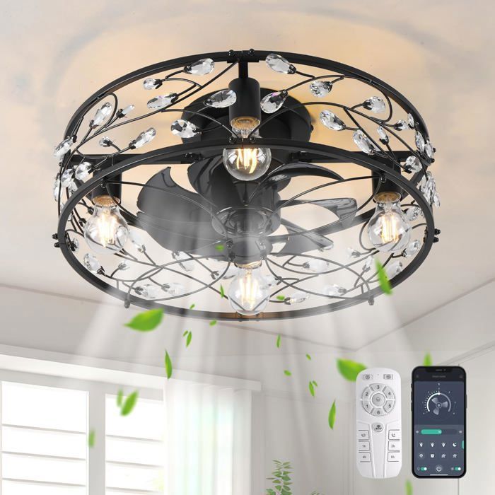 Ganeed Ventilateur de plafond en cristal lumières avec télécommande ...