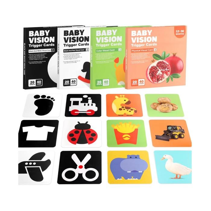 Flash pour bébé à Contraste élevé,80 Pcs Cartes de Stimulation Visuelle ...