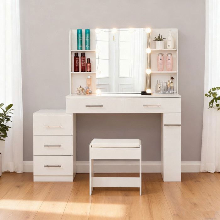 Coiffeuse Coiffeuse Table cosmétique avec miroir tiroir LED éclairage ...