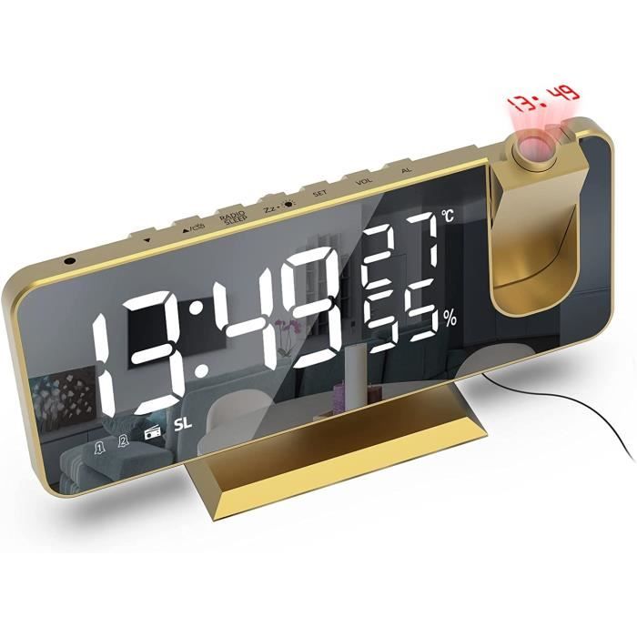 Reveil avec Projection Plafond - Rotatif 180 Réveil Numérique LED ...