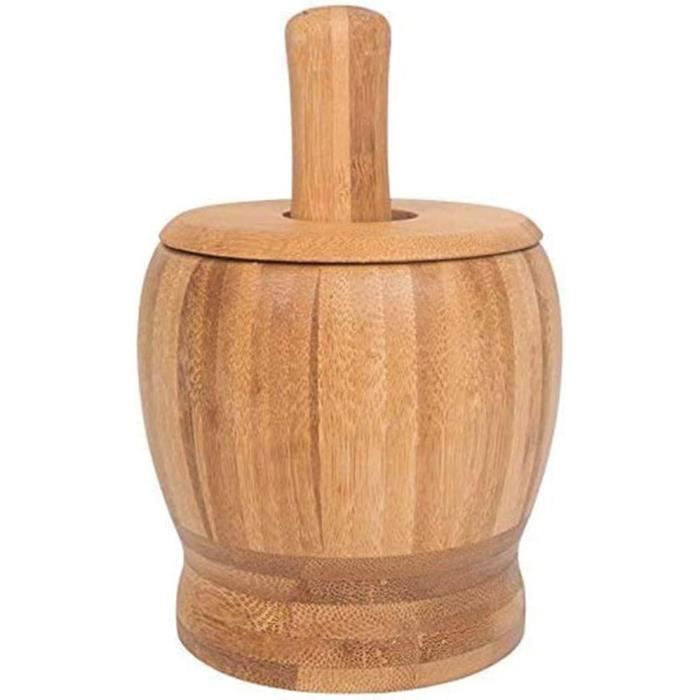 Ensemble de mortier et Pilon en Bambou réutilisable avec Couvercle Bol ...