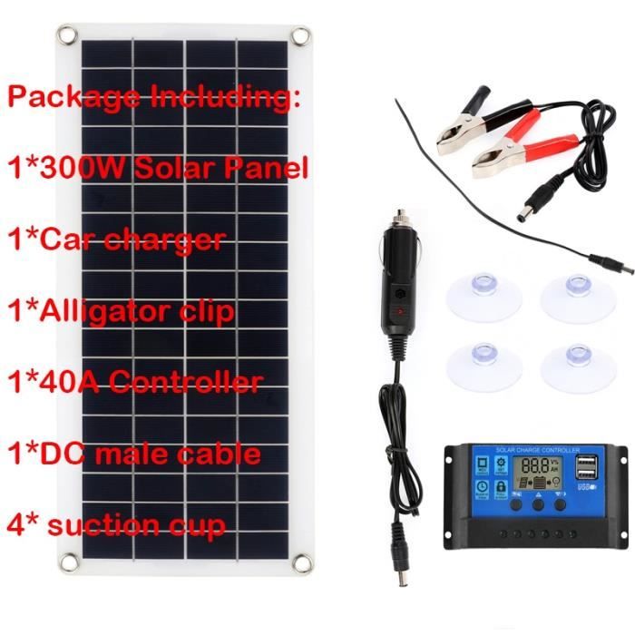 Panneau solaire double USB 300W 12V 30A 60A Kit complet avec régulateur de Charge pour camping ...