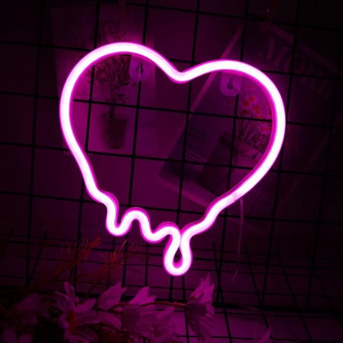 Coeur Néon Signes, Rose Coeur Néon Lampe Rose Led Néons Veilleuse Pour ...