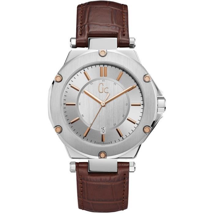 GC Gc-3 Homme 42mm Bracelet Cuir Marron Quartz Cadran Argent Montre ...