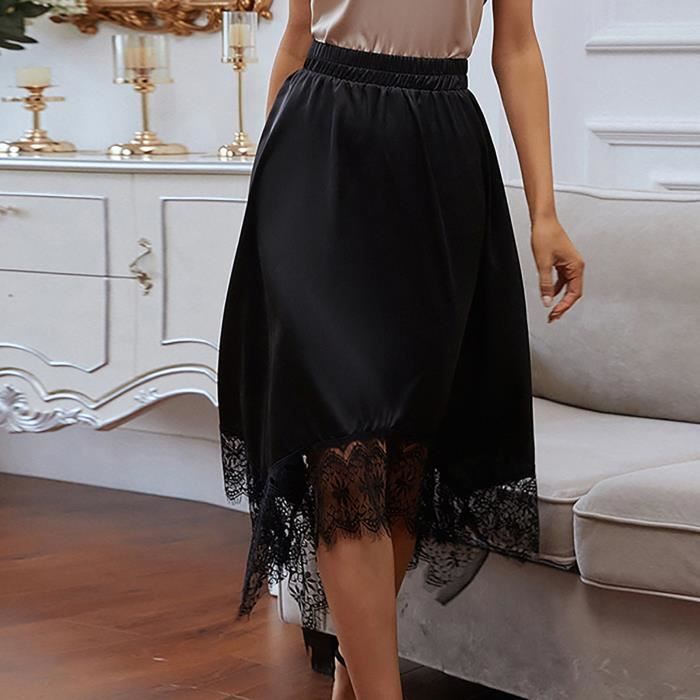 Jupe De Mode Taille Haute Élastique Sexy En Dentelle Couleur Unie Pour ...