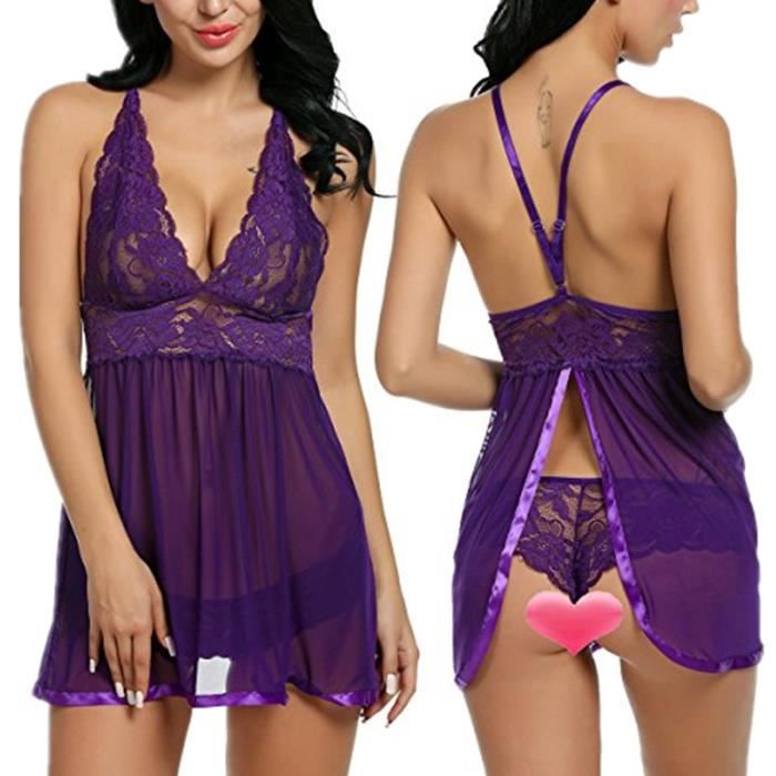Femme Ensemble De Lingerie Dentelle Col V Erotique Nightwear Robe De