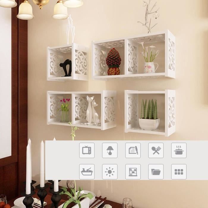 Lot de 3 Pcs étagère murale rangement rectangle carré blanc - Cdiscount ...
