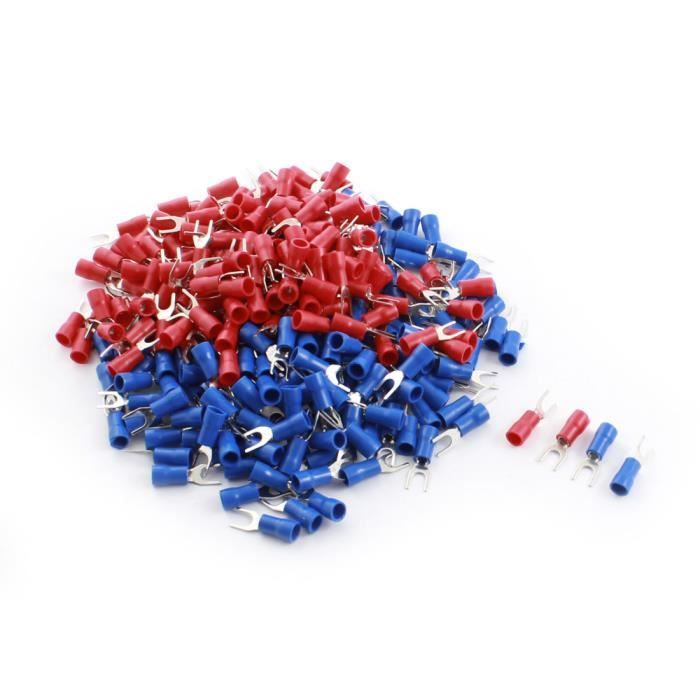 SOURCING MAP 300Pcs 27A 5mm Bleu Rouge connecteur isolé Cosse fourche pour 16-14AWG Fil ...