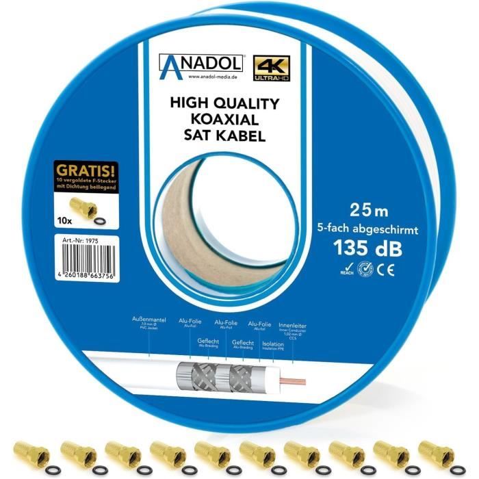 Câble coaxial anti-incendie avec 10 fiches F plaquées or 5 prises mâles ...