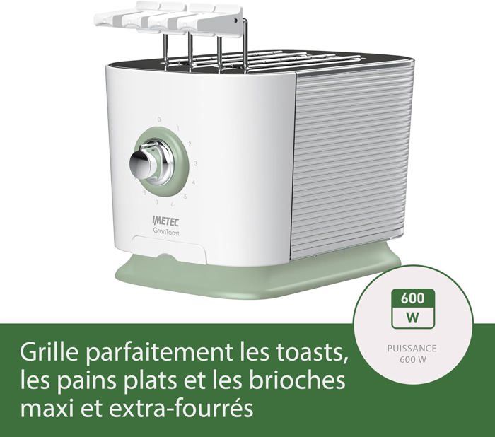 Imetec GranToast,Grille-Pain 2 Fentes Extra-Larges et Pinces Ouvrantes ...