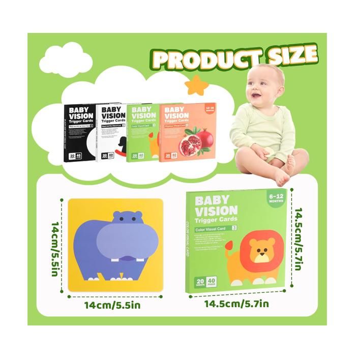 Flash pour bébé à Contraste élevé,80 Pcs Cartes de Stimulation Visuelle ...