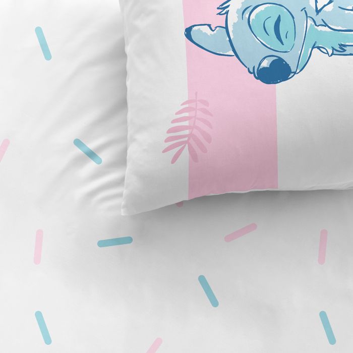 Parure de lit enfant 100% Coton - DISNEY STITCH STRIPE - Blanc/rose ...